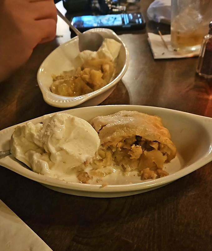 Is it apple pie? Is it strudel? Does it matter when it's served warm with a scoop of vanilla ice cream melting into all those cinnamon-spiced nooks?