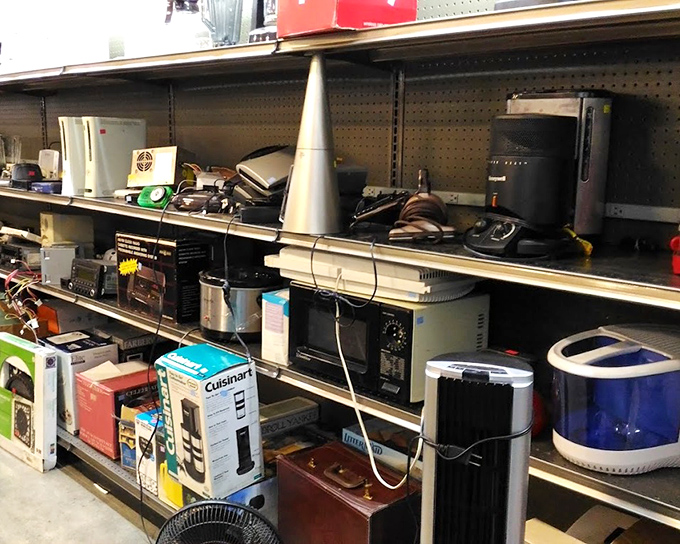 The electronics section: a tech time capsule where yesterday's must-have appliances await tinkerers, nostalgists, and practical shoppers alike.