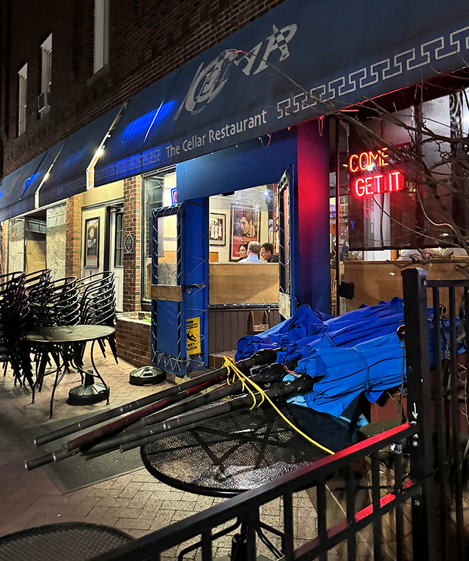 By night, The Cellar's neon "COME GET IT" sign isn't just an invitation &ndash; it's practically a command from the culinary gods.