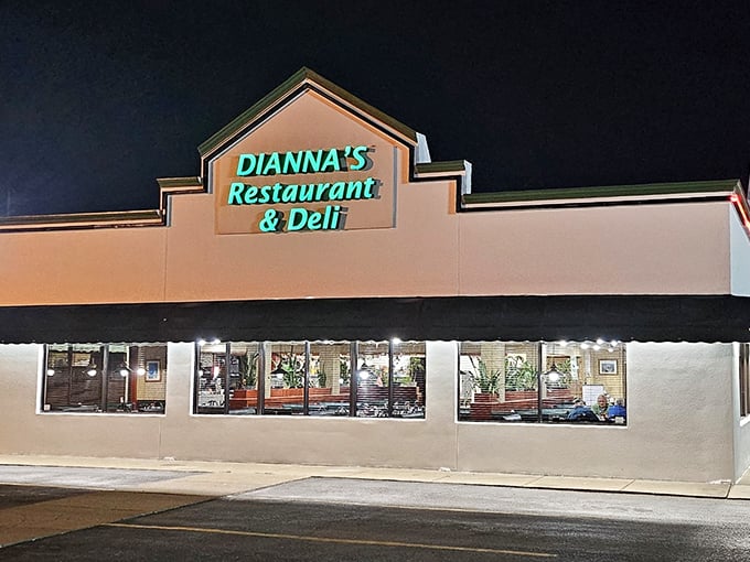 Dianna's after dark, a beacon of neon-lit hope for hungry night owls. When the sun goes down, the comfort food beacon lights up Sandusky.