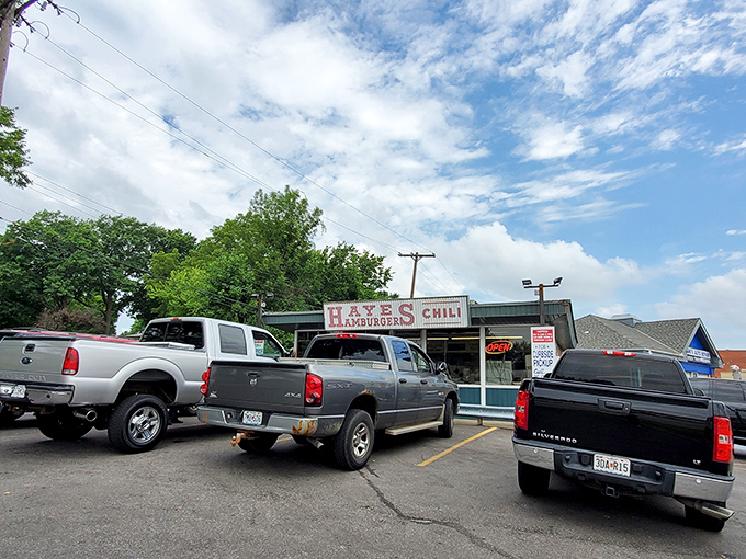 The parking lot tells the story&mdash;trucks, SUVs, and sedans all united by the universal language of great hamburgers and chili.