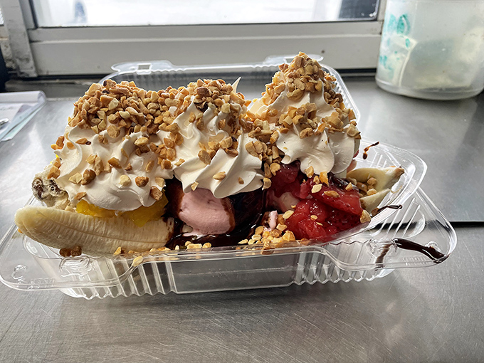 A banana split so magnificent, it makes other desserts question their life choices &ndash; pure ice cream architecture.