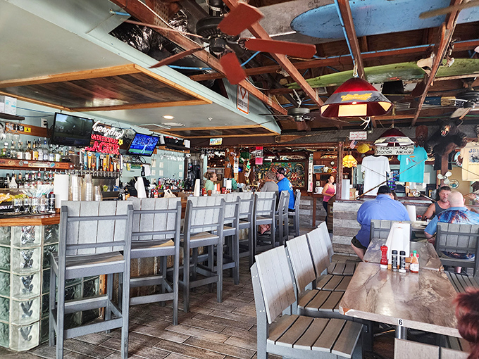 The bar at JB's isn't just serving drinks; it's serving memories &ndash; where locals and visitors alike gather to toast the day's catch and tomorrow's fishing stories.