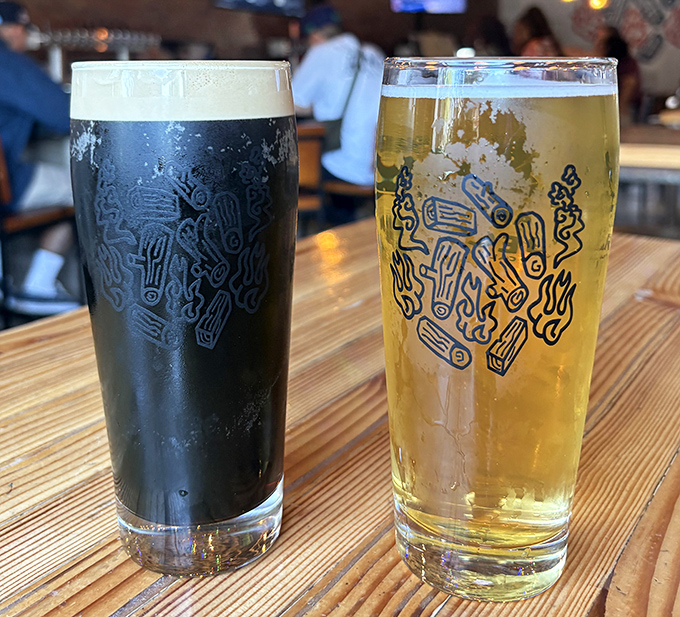 Beverage options range from classic sodas to craft selections, ensuring perfect pairings for every palate.