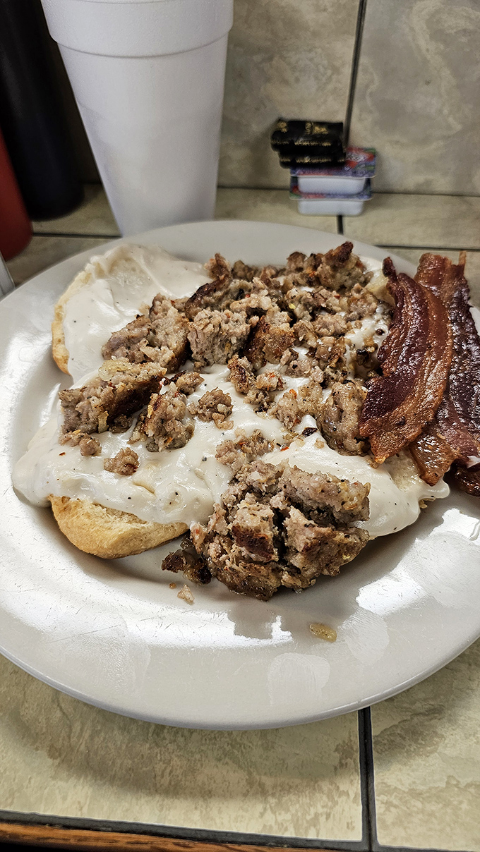 Biscuits and gravy with a side of bacon&mdash;the Southern breakfast trifecta that's converted more Yankees than the Civil War ever did.