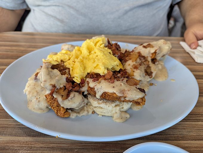 Southern comfort meets breakfast innovation. These biscuits and gravy with chicken are what your grandmother would make if she went to culinary school.