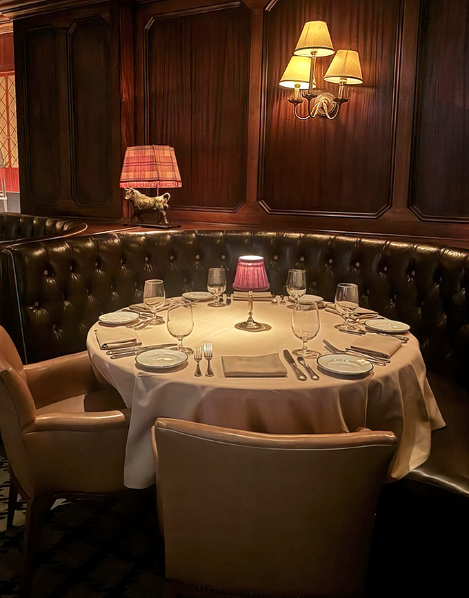 These leather booths aren't just seating&mdash;they're an invitation to settle in for a proper meal where time slows deliciously.