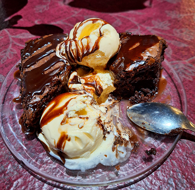 A brownie that's having an identity crisis as a hot fudge sundae – and we're all better for its confusion.