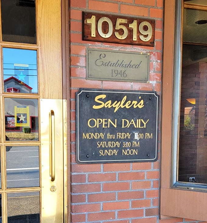 The brass numbers and establishment date speak volumes about Sayler's staying power. In restaurant years, this place is practically immortal in a city known for culinary turnover.