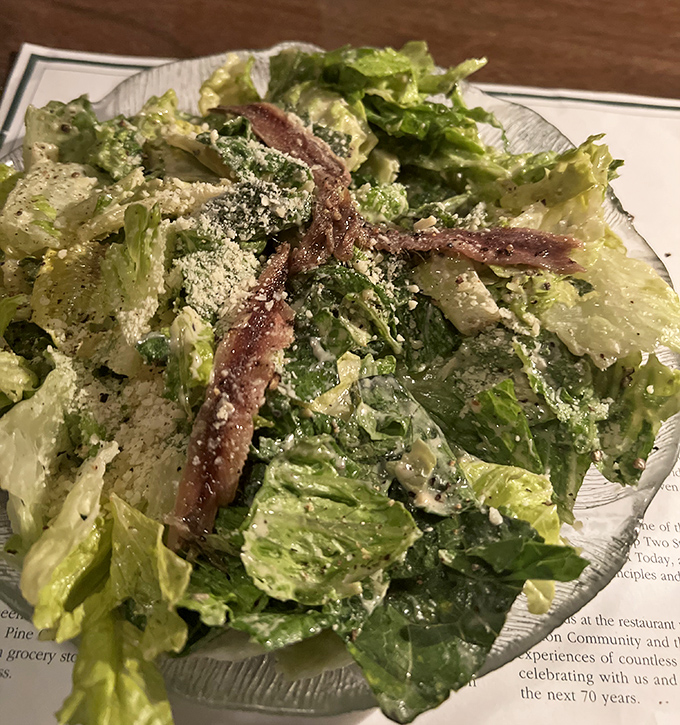 A Caesar salad that Julius himself would approve&mdash;crisp romaine, savory dressing, and those anchovy fillets that transform good to extraordinary.