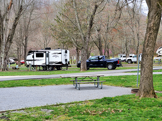 This well-maintained campground proves that outdoor adventures don't require sacrificing basic comforts or clean restroom facilities.
