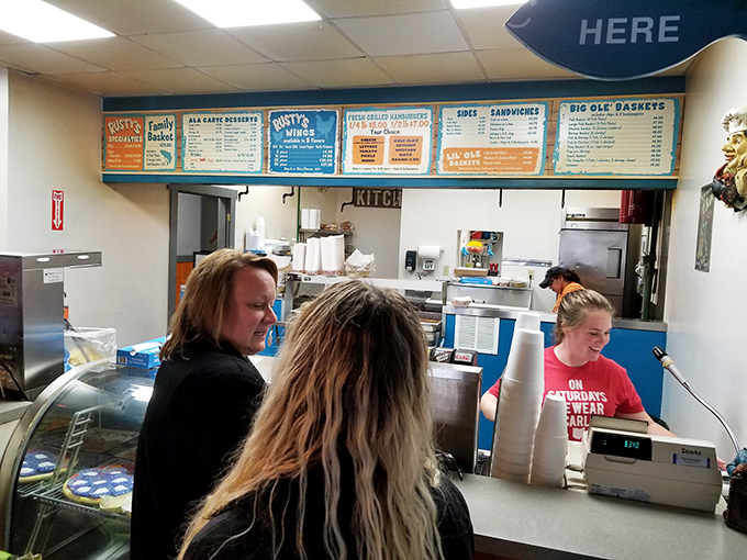 Where the magic happens&mdash;the ordering counter at Rusty's, the gateway to seafood bliss that feels miles away from Ohio.