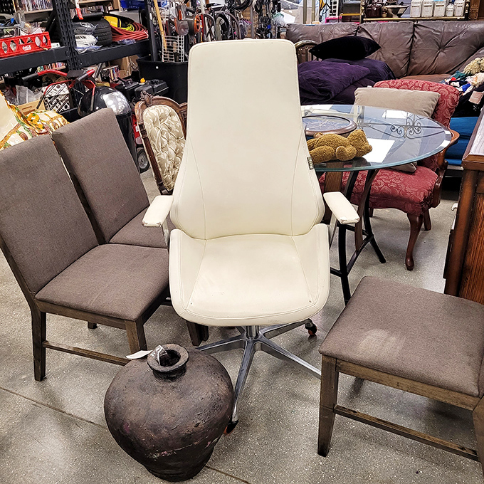 That white office chair isn't just seating&mdash;it's your next work-from-home promotion, surrounded by its more casual dining chair colleagues.