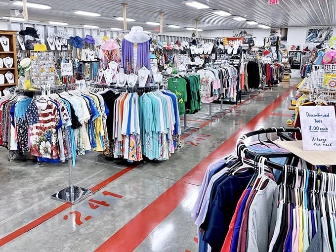 The clothing aisles stretch on like a bargain hunter's yellow brick road. Follow the red line to fashion finds that'll refresh your wardrobe without emptying your wallet.