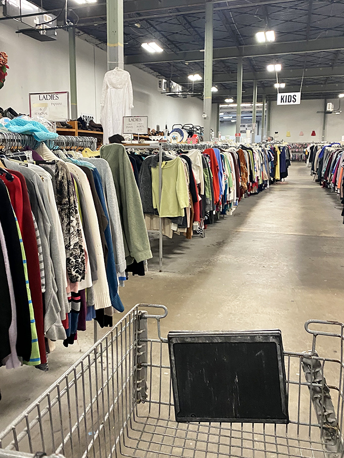 Clothing racks create fashion highways where style meets savings, and every shopper becomes their own personal stylist extraordinaire.