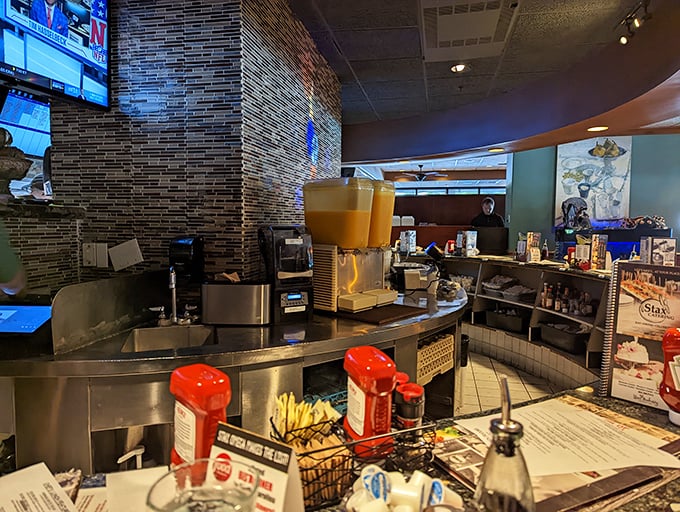 Where the magic happens! The bustling counter reveals the organized chaos that produces plate after plate of breakfast perfection.