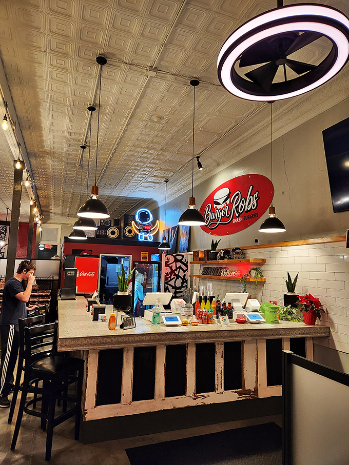 Counter dining with a view of burger magic happening &ndash; like watching artists at work, except you get to eat the masterpiece.