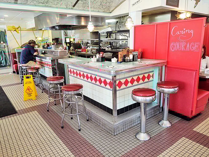 Where the magic happens&mdash;the counter seats offer front-row tickets to the choreographed dance of short-order cooking. Worth every penny.
