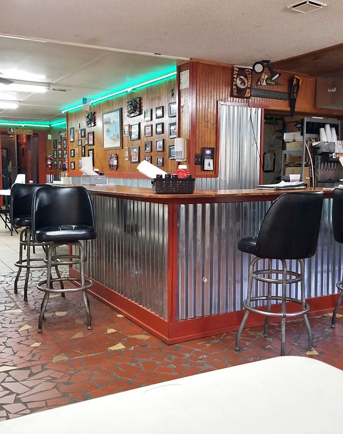 Counter seating where locals gather to discuss fishing tales and tomorrow's weather forecast.