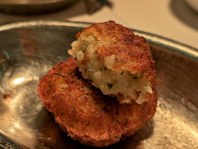The perfect crab cake shows its Maryland inspiration—mostly sweet lump meat with just enough binding to keep it from floating away.