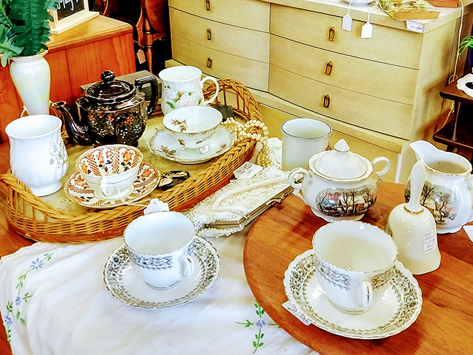 Delicate teacups that witnessed countless conversations over properly brewed afternoon tea.