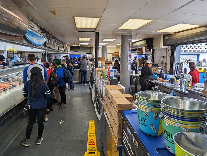 The lunch rush at Quality Seafood—where patience is rewarded with oceanic treasures. Worth every minute in line, every single time.