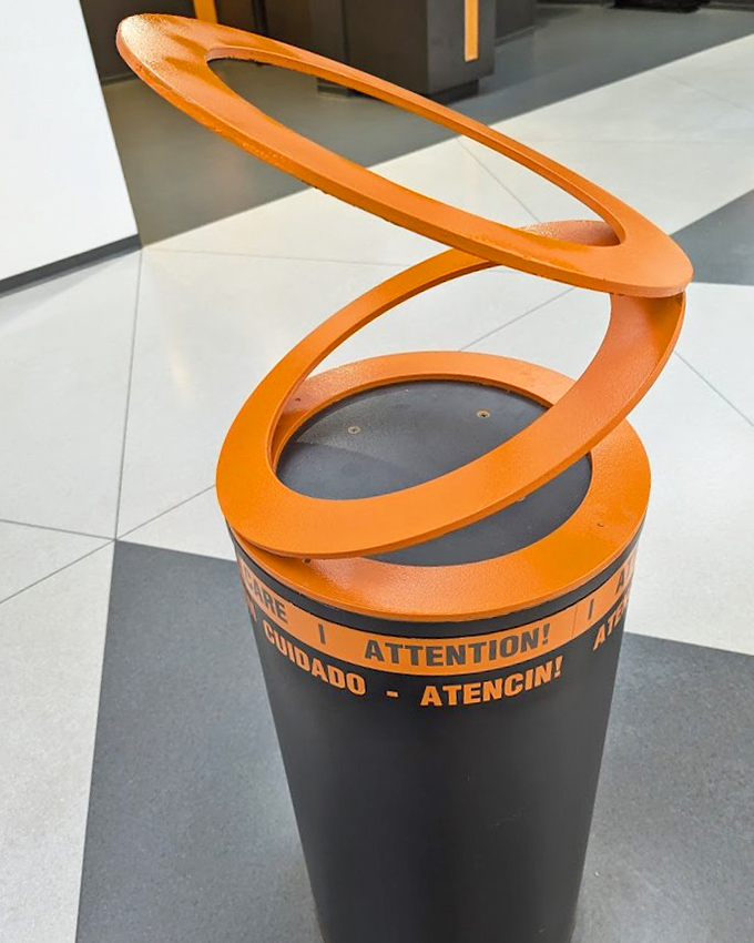 Even the waste receptacles at Museum of Illusions play tricks on your eyes with impossible geometry. Throwing away trash has never been so philosophically challenging.