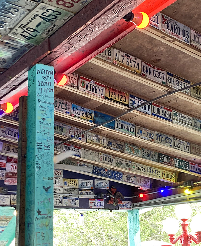 License plates don't just cover the walls&mdash;they're on the ceiling too. When decoration becomes obsession, magic happens.