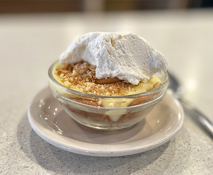 Banana pudding with whipped cream and cookie crumbles &ndash; proof that the best desserts don't need to be complicated to be memorable.