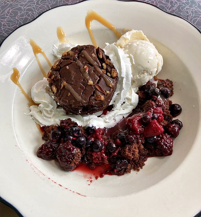 Dessert that's worth saving room for&mdash;a chocolate masterpiece surrounded by berries that technically makes it count as fruit, right?