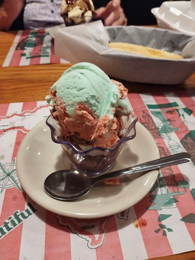Spumoni ice cream: The dessert equivalent of a standing ovation, a sweet finale to an unforgettable Italian-American performance.