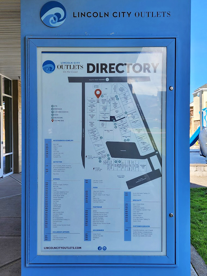 The shopping strategy map&mdash;study it like a treasure hunter planning their next expedition for retail gold in this coastal bargain kingdom.