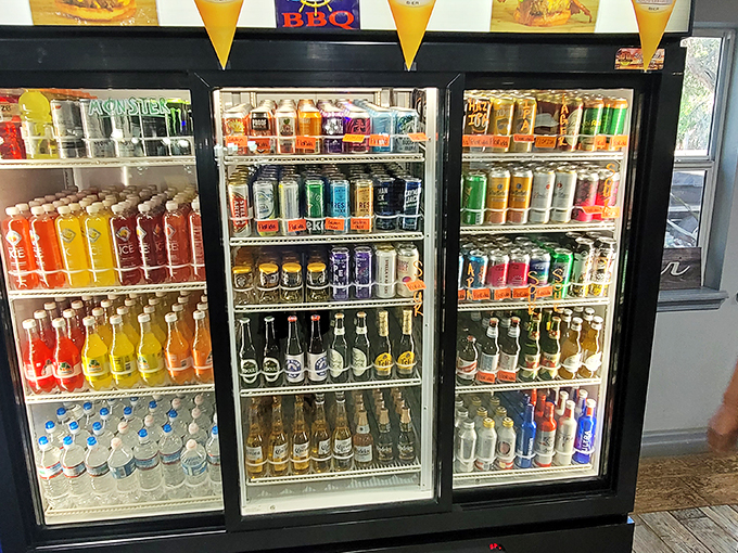 The rainbow of refreshment options. After the heat of good barbecue, these colorful beverages stand ready to cool the palate and complete the experience.