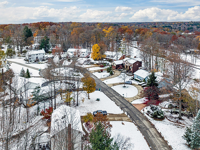 Winter in Bainbridge neighborhoods &ndash; where snow transforms ordinary streets into Norman Rockwell paintings waiting for children to add footprints.