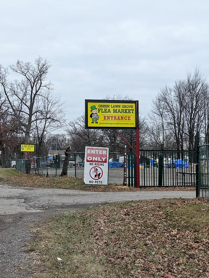 The iconic entrance sign welcomes bargain hunters to their weekend playground. First-timers have no idea what wonderful chaos awaits inside.