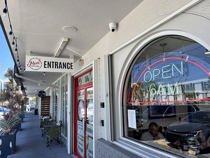 The entrance to breakfast paradise opens at 6AM. Early birds get the pancakes; latecomers get the envy.