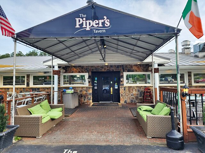 The entrance says it all&mdash;Irish flag waving, welcoming canopy overhead, and comfortable seating that whispers, "The outside world can wait; good times are happening here."