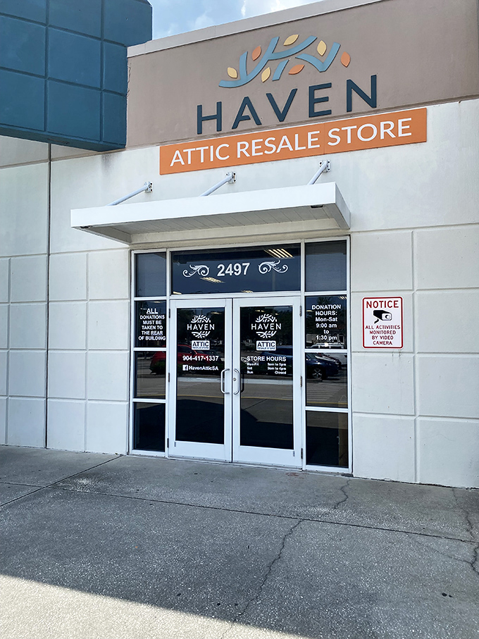 The welcoming entrance promises adventure within&mdash;where $25 can fill bags with treasures and support hospice care simultaneously.