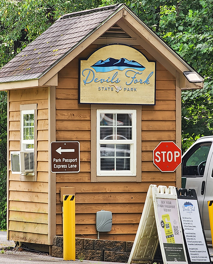 The gateway to paradise: This unassuming entrance booth is like the wardrobe to Narnia &ndash; step through and enter a world of natural wonders.