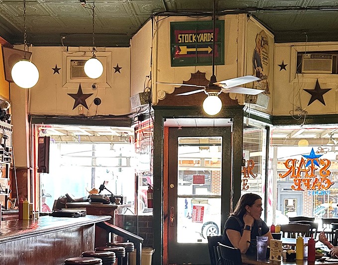 Stars adorn the ceiling like celestial guardians of good taste, watching over diners as they exit with full bellies and plans to return.