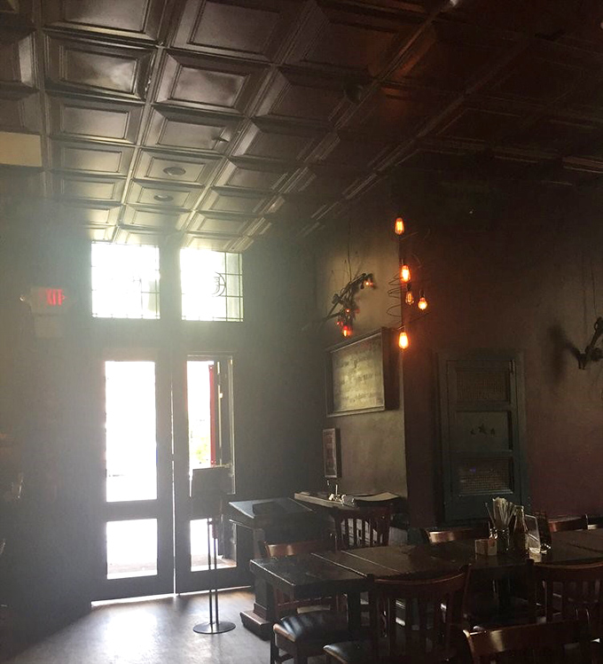 Moody and magnificent. The interplay of light and shadow creates a dining atmosphere that's both dramatic and inviting&mdash;like eating on a perfectly lit movie set.