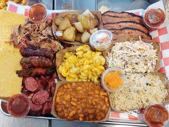 The barbecue platter that makes you want to cancel all afternoon plans. A meat mosaic so beautiful it deserves its own Instagram account.