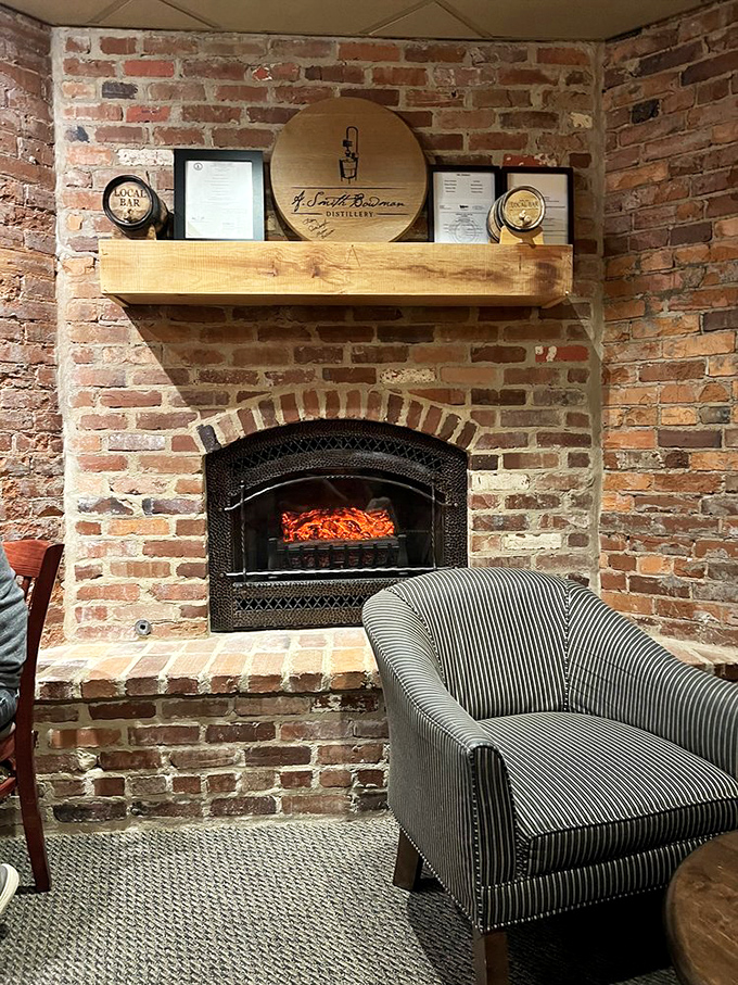 The cozy fireplace corner—where you can contemplate life's big questions, like "How soon is too soon to come back for another meal?"