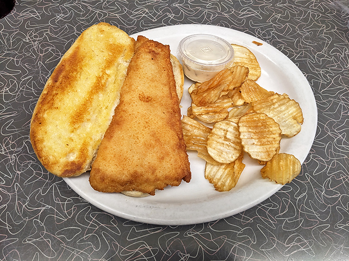 This fish sandwich doesn't need to tell you it's fresh&mdash;one bite and you know. Served with chips that snap with satisfying crispness.