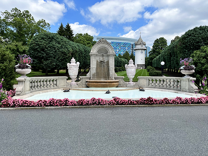 This fountain isn't just decorative&mdash;it's the estate's way of saying "even our water features are more elegant than most people's living rooms."