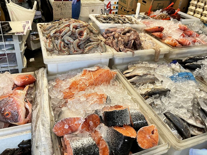 Ocean's bounty displayed on ice, bringing coastal flavors inland for adventurous home chefs.