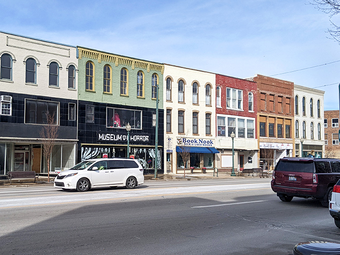 From across the street, the Museum of Horror stands out among Monroe's historic downtown buildings&mdash;a dark jewel in a colorful row.
