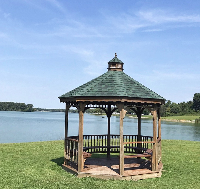 A lakeside gazebo offers the perfect post-meal meditation spot, where you can contemplate both nature's beauty and how soon is too soon for seconds.