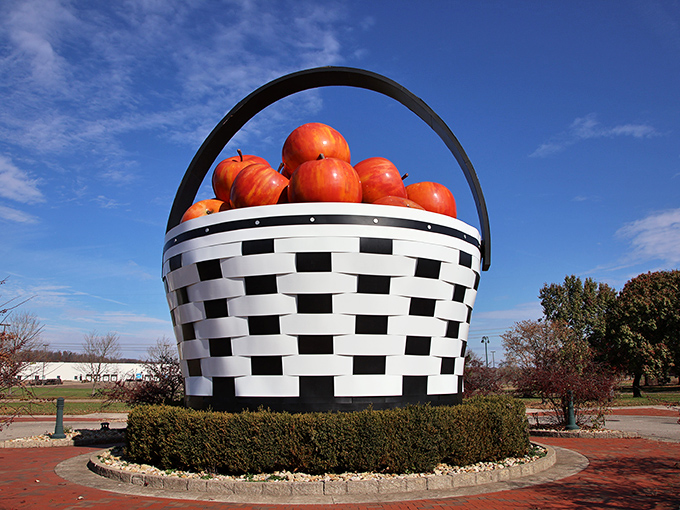 Against a perfect blue sky, the basket achieves peak roadside attraction status&mdash;simultaneously ridiculous and magnificent, exactly as American folk art should be.