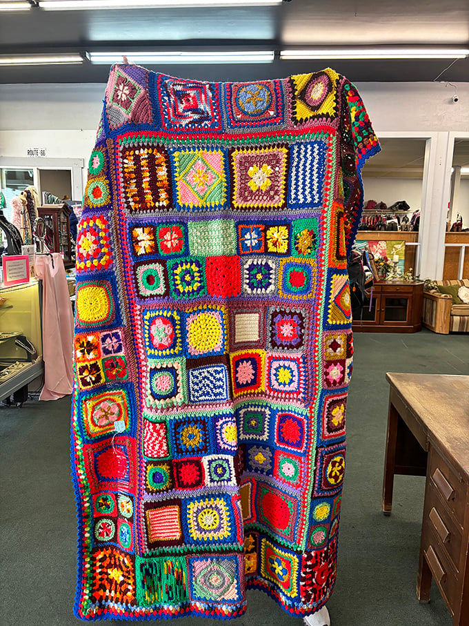 A crochet blanket that represents approximately 10,000 hours of someone's grandmother's love, now available for the price of two lattes.